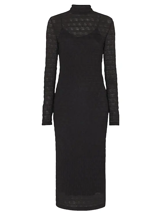 Whistles High-neck Textured Knit Midi Dress - Black
