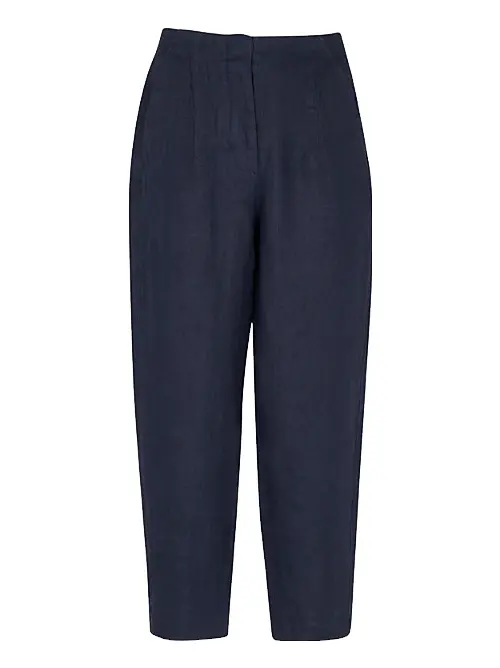 Whistles Patch-pocket Barrel-leg Linen Trousers - Navy