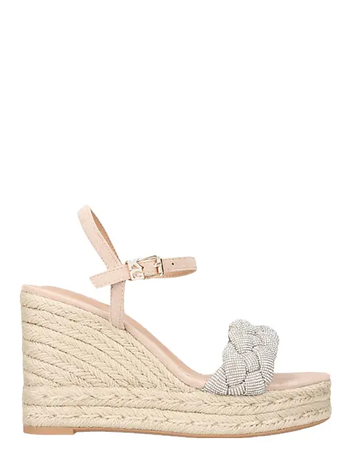 Kurt Geiger Sadie Crystal-embellished Woven Wedges - Blush