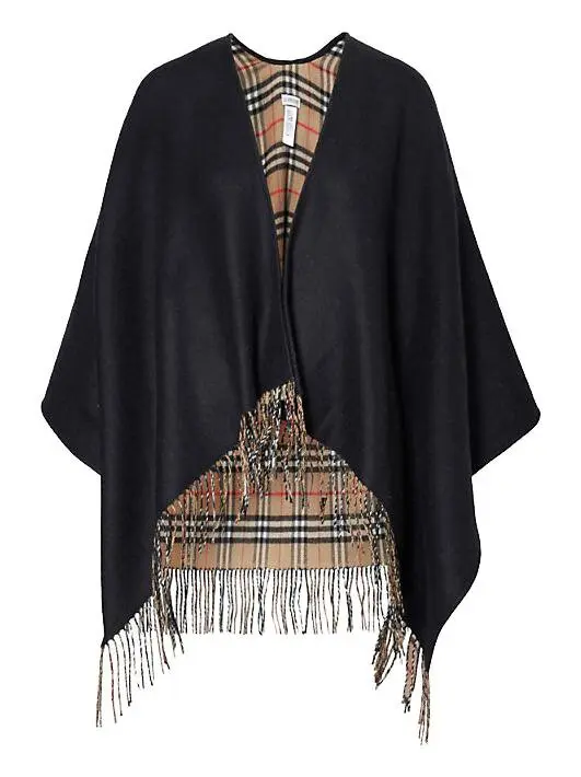 Burberry Vintage Check Wool Cape - Black