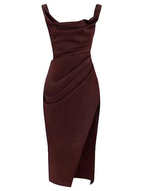 House Of Cb Rhoda Satin Midi Dress - Raisin