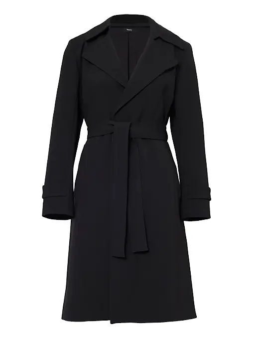 Theory Oaklane Belted Crepe Coat - Black