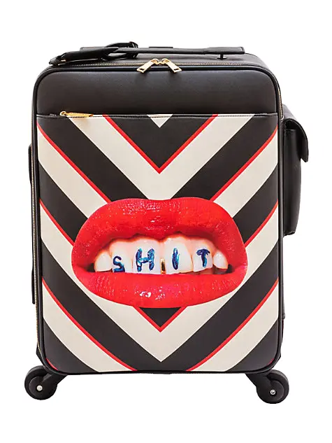 SELETTI Lipstick-print Striped Faux-leather Suitcase - Black/white/red