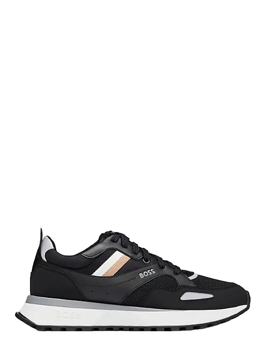 BOSS Brand-print Mesh And Faux-leather Low-top Trainers - Black
