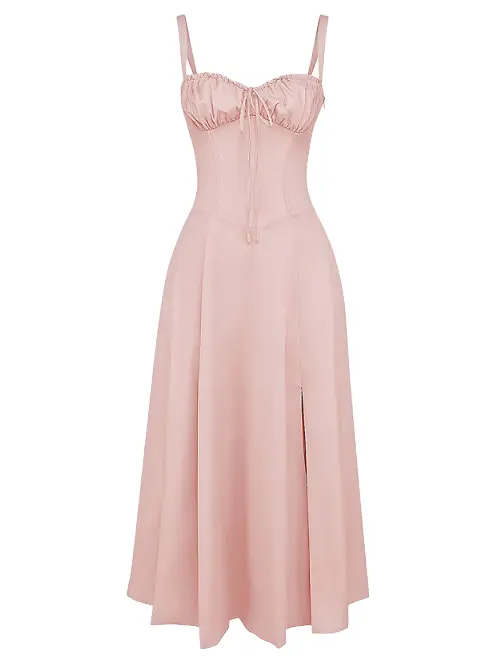 House Of Cb Carmen Gathered-cup Cotton-blend Midi Dress - Baby Pink
