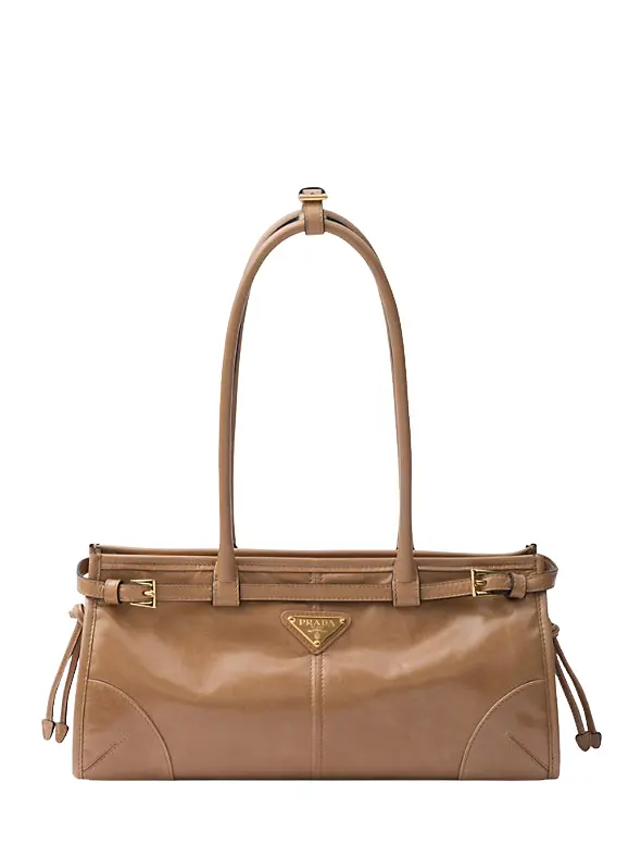 Prada Brand-plaque Leather Shoulder Bag - Powder
