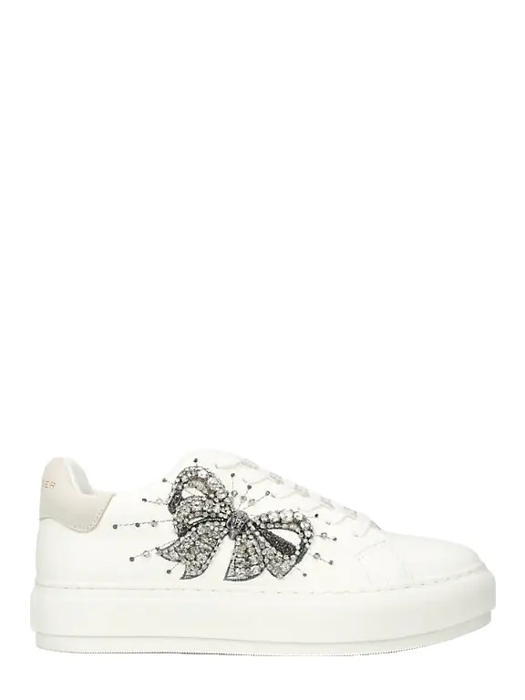 Kurt Geiger Laney Bow Crystal-embellished Leather Flatform Trainers - White
