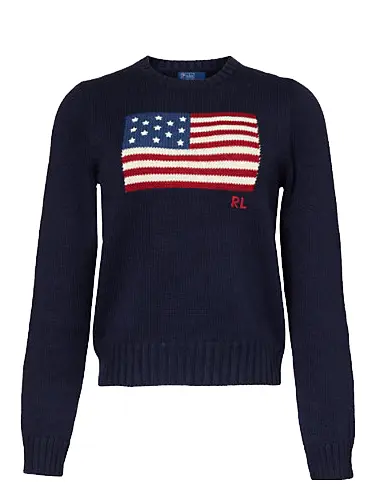 Polo Ralph Lauren American Flag Intarsia Cotton Jumper - Navy