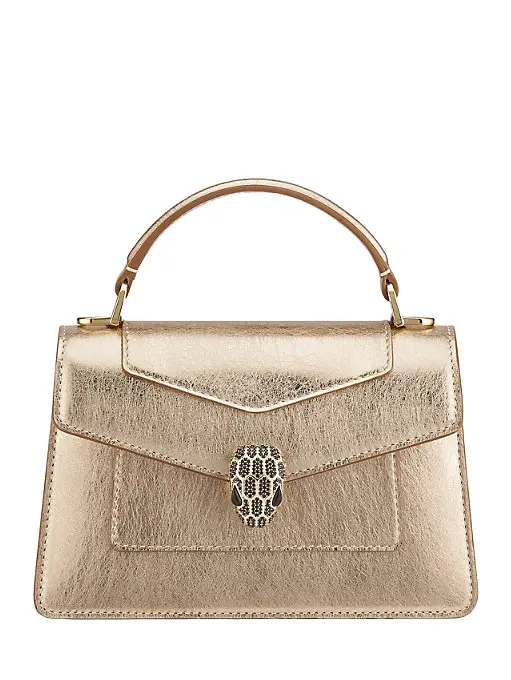BVLGARI Serpenti Forever Mini Stud-embellished Leather Top-handle Bag - Light Gold