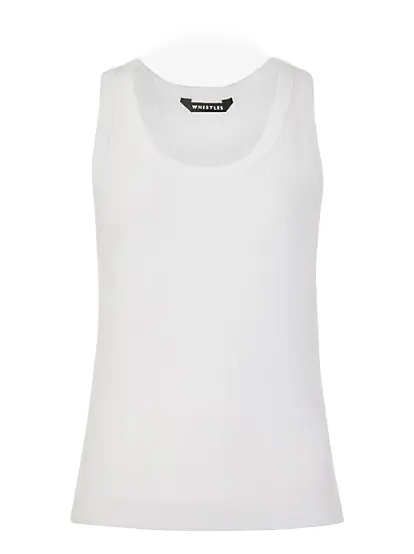 Whistles Scoop-neck Ribbed Stretch Top - White