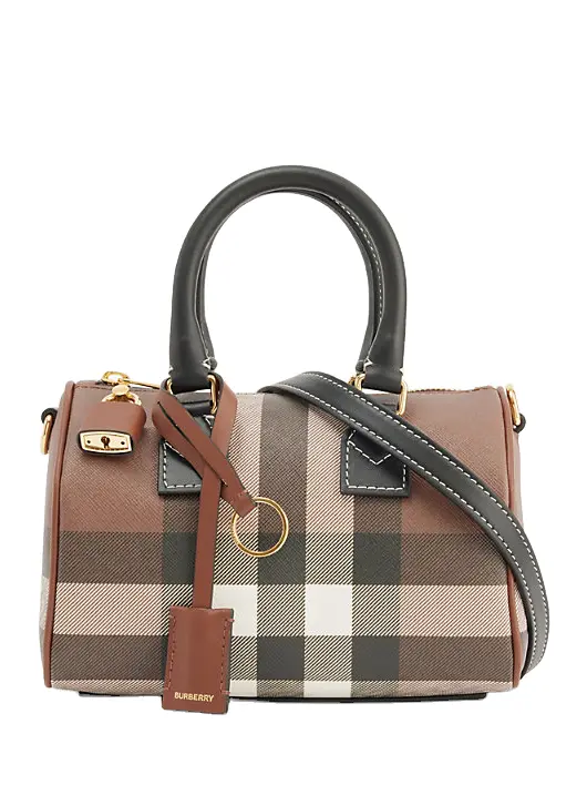 Burberry Check-print Mini Bowling Bag - Dark Birch Brown Chk