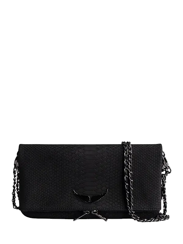 Zadig&Voltaire Python-embossed Leather Clutch With Wing Embellishment - Noir