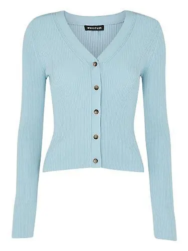 Whistles V-neck Slim-fit Ribbed Knitted Cardigan - Blue