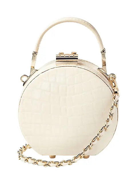 ASPINAL OF LONDON Mini Croc-embossed Box Bag - Ivory