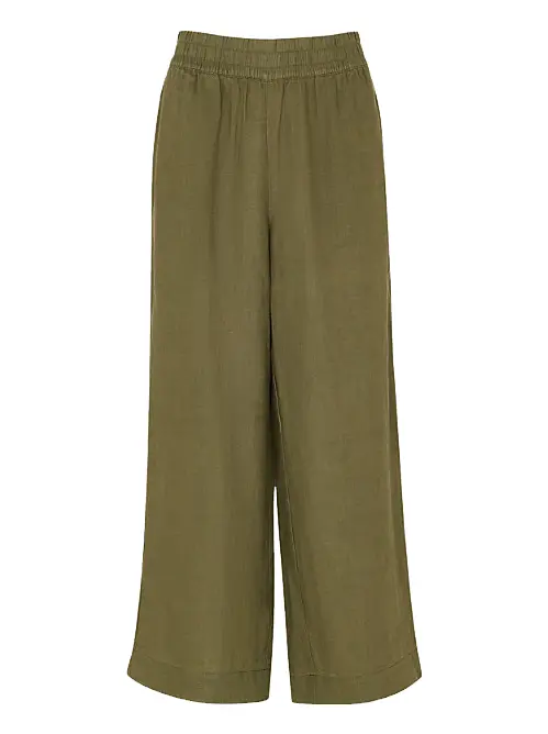 Whistles High-rise Wide Leg Linen Trousers - Khaki/olive