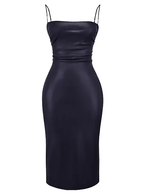 House Of Cb Jalena Square-neckline Faux-leather Midi Dress - Black