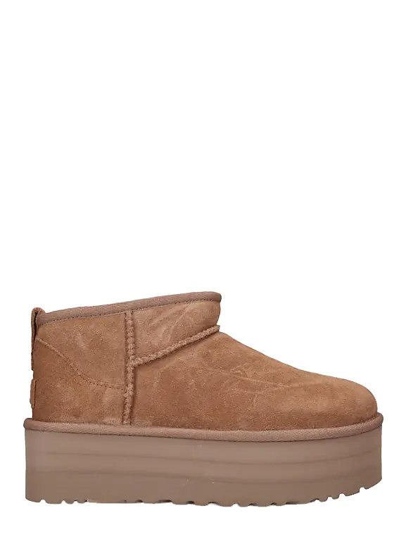 UGG Classic Ultra Mini Platform Suede And Shearling Boots - Mid Brown