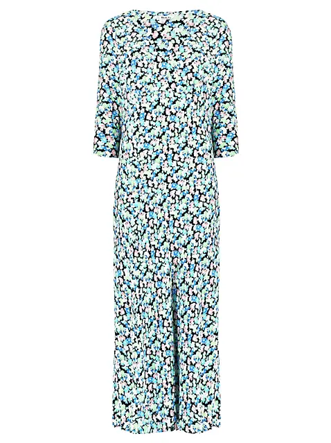 RO&ZO Blurred Daisy-print Woven Midi Dress - Blue