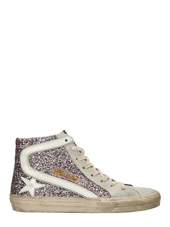 Golden Goose Slide Glitter-embellished High-top Sneakers - Lilac