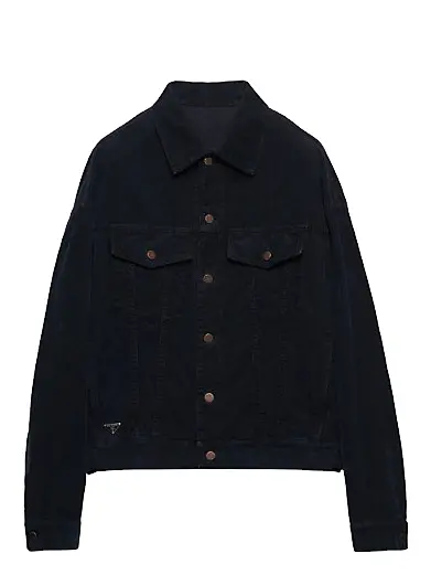 Prada Logo-badge Regular-fit Corduroy Jacket - Blue