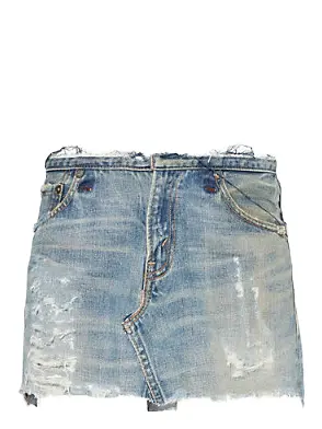 CASEY JEAN BY JEAN VINTAGE Deconstructed Denim Mini Skirt - Blue Mix