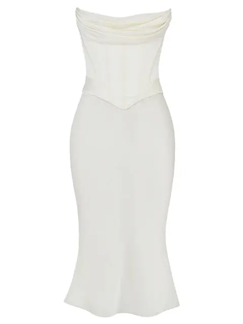 House Of Cb Sienna Strapless Corseted Midi Dress - Ivory