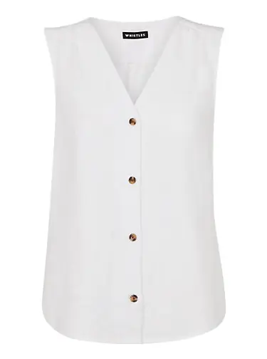 Whistles Laura V-neck Linen Tank Top - White