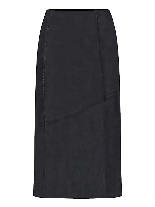 RO&ZO Regular-fit High-rise Leather Midi Skirt - Black