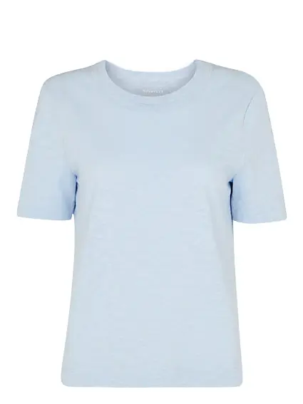 Whistles Rosa Double-trim Crew Neck Cotton T-shirt - Pale Blue