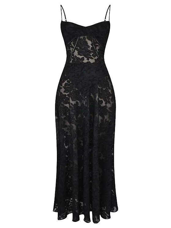 House Of Cb Seren Corseted Floral-jacquard Woven Maxi Dress - Black
