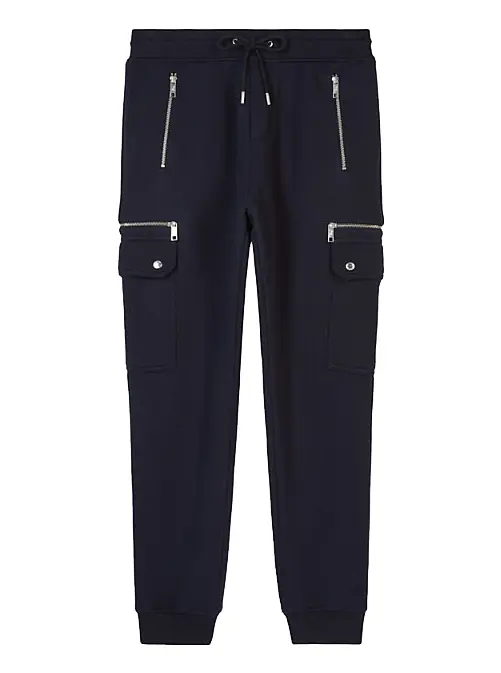 The Kooples Drawstring-waist Zipped-pocket Cotton-jersey Jogging Bottoms - Navy