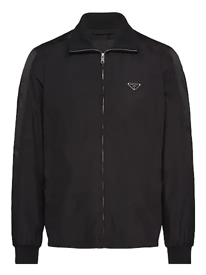 Prada Brand-patch Spread-collar Silk-blend Jacket - Black