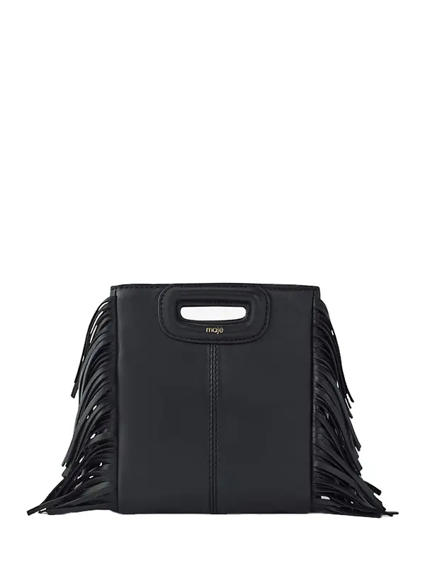Maje Mini Logo-embossed Fringed Leather Bag - Noir / Gris