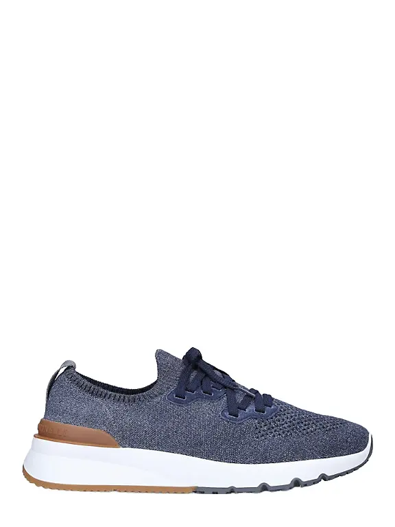Brunello Cucinelli Brand-embossed Knitted Low-top Trainers - Navy