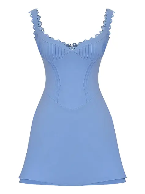 House Of Cb Tilly Corset-bodice Linen-blend Mini Dress - Blue