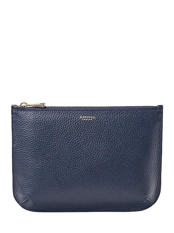ASPINAL OF LONDON Large Logo-print Grained-leather Pouch - Navy