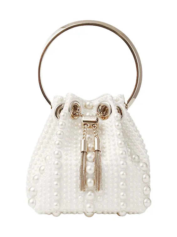 JIMMY CHOO Bon Bon Micro Pearl-embellished Top-handle Bag - Ivory