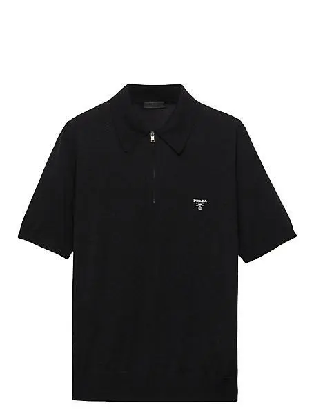 Prada Logo-embroidered Short-sleeved Wool Polo Shirt - Black