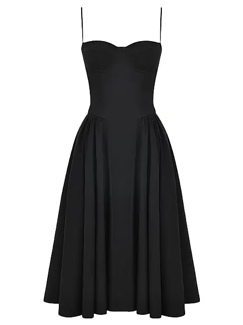 House Of Cb Samaria Corseted Woven Midi Dress - Black