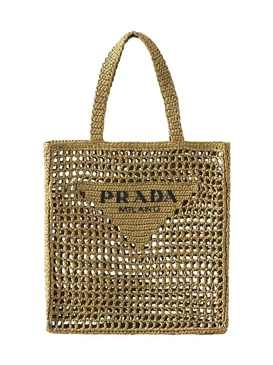 Prada Logo-embroidered Crochet Tote Bag - Green