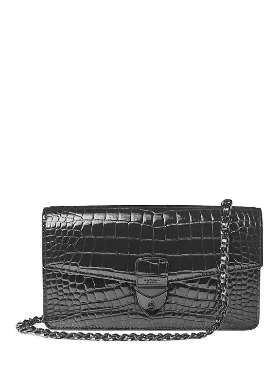 ASPINAL OF LONDON Mayfair Croc-effect Leather Clutch Bag - Black