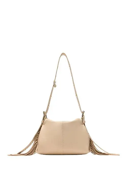 Maje Miss M Mini Logo-embossed Leather Shoulder Bag - Beige