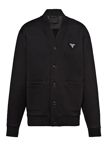 Prada Brand-plaque V-neck Oversized-fit Cotton Cardigan - Black