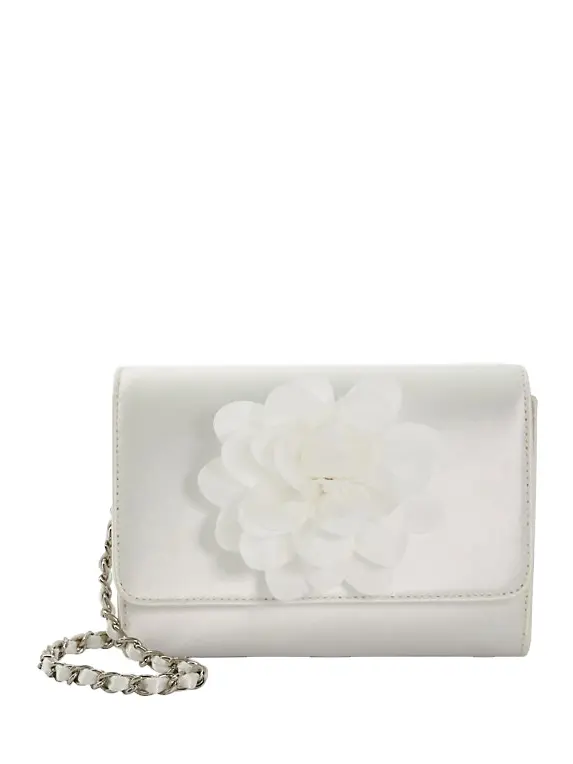 DUNE Bridal Blossoming Satin Shoulder Bag - White-fabric