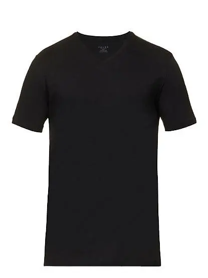 Falke Regular-fit V-neck Stretch-cotton T-shirt - Black