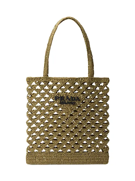 Prada Logo-embroidered Crochet Tote Bag - Green
