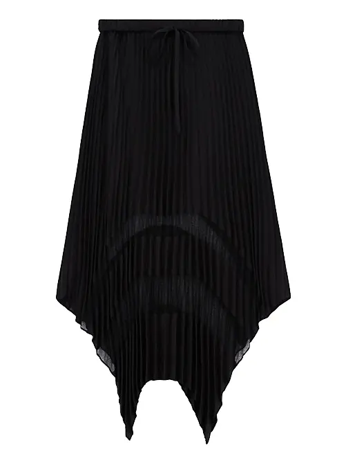 The Kooples Sheer-panel Asymmetric-hem Woven Midi Skirt - Black