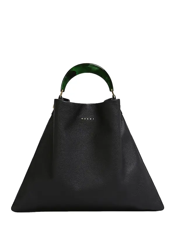 Marni Logo-embossed Leather Top-handle Bag - Black/ Green
