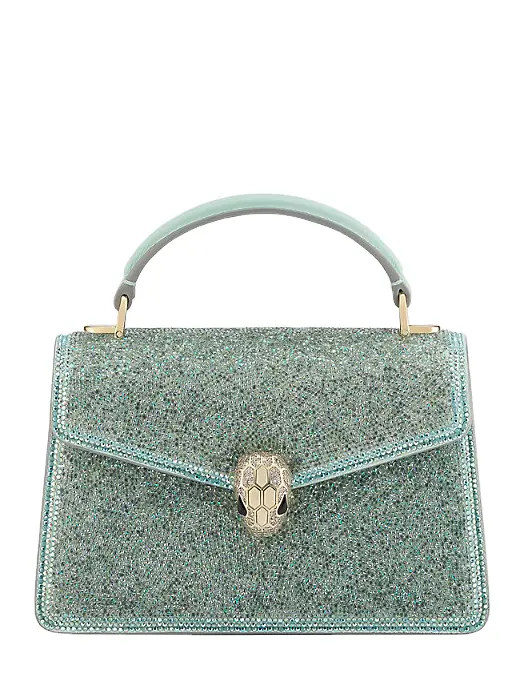 BVLGARI Serpenti Forever Mini Crystal-embellished Suede Top-handle Bag - Light Blue