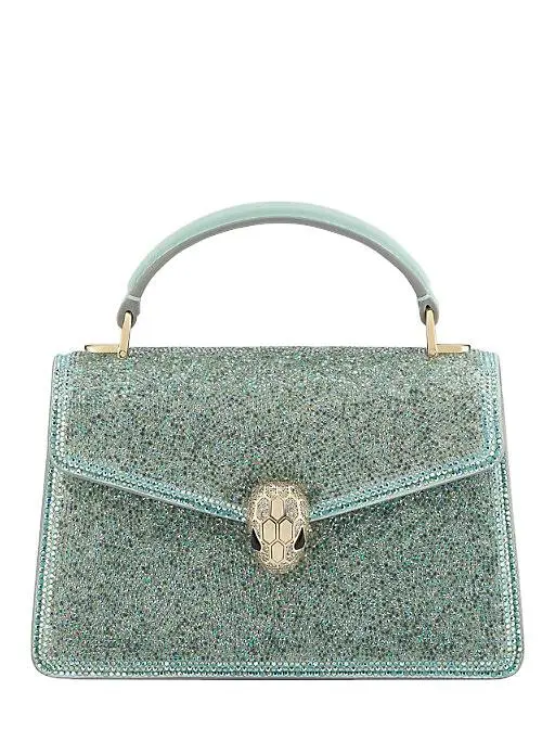 BVLGARI Serpenti Forever Mini Crystal-embellished Suede Top-handle Bag - Light Blue